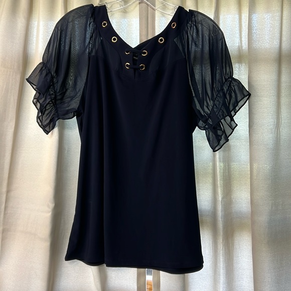 Adele & May | Tops | Adele May Navy Blue With Gold Eyelets Sheer Short ...